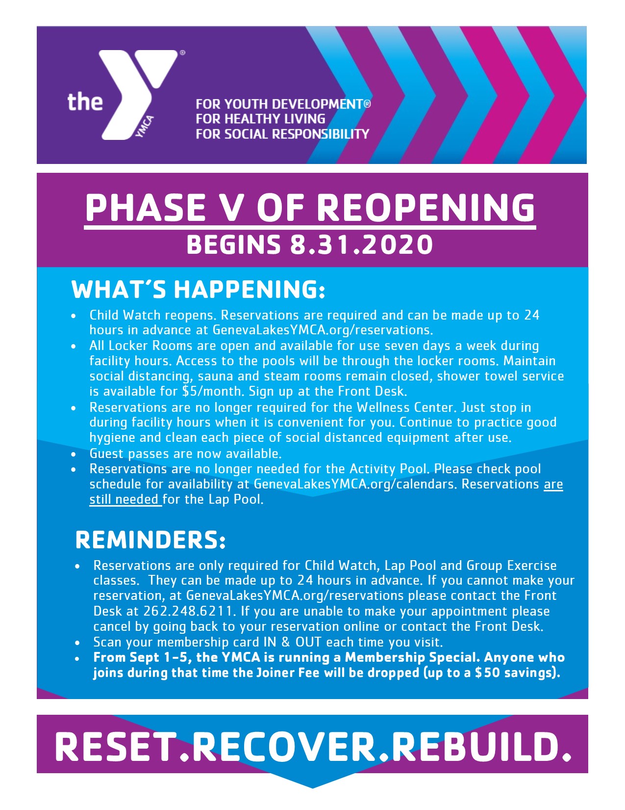 YMCA Moves into Phase V of Reopening - Geneva Lakes Family YMCA